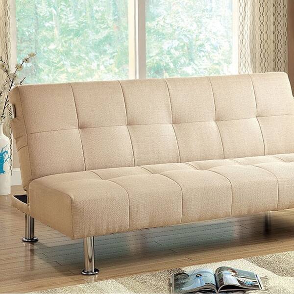Dewey Contemporary Sofa Futon With Side Pocket On Both Sides, Ivory ...