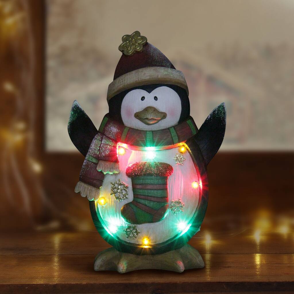 13" Penguin Statue with Multi Color LED's and Timer - Overstock - 18236281