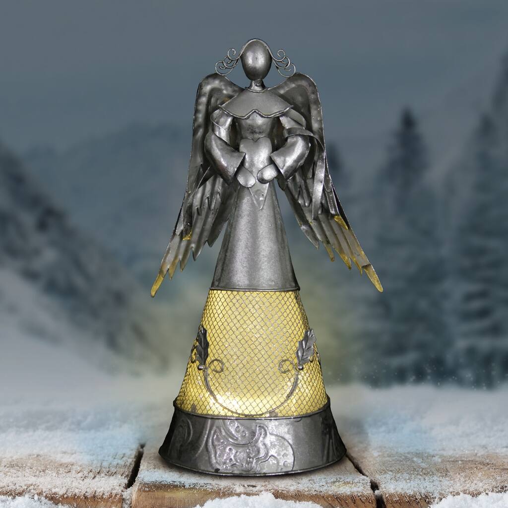 Angel Holding Heart Statue with LED Timer - Overstock - 18236288