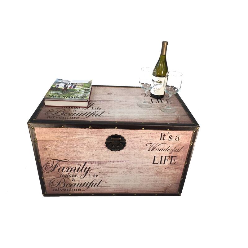 Beautiful Family Large Wood Storage Trunk Wooden Treasure Chest ...