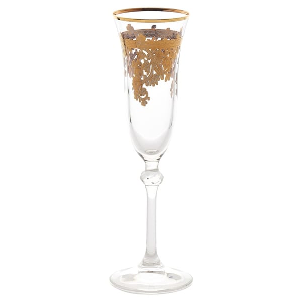 Set of 4 Embellished 24K Gold Crystal Flute Goblets-Made In Italy - Bed ...