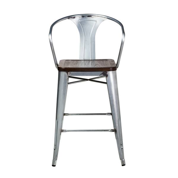 Bastille Galvanized Steel Counter Stool with Walnut Seat - Bed Bath ...
