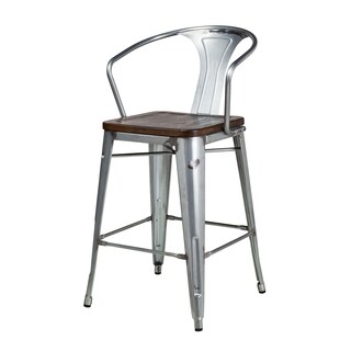 Bastille Galvanized Steel Counter Stool with Walnut Seat - Bed Bath ...