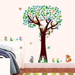 Monkeys and Big Tree Litter Animals Wall Decals 11 x 35 Wall Vinyl ...