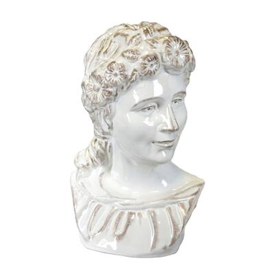 Elegant Ceramic Female Roman Bust Figurine, White - Overstock - 18522471