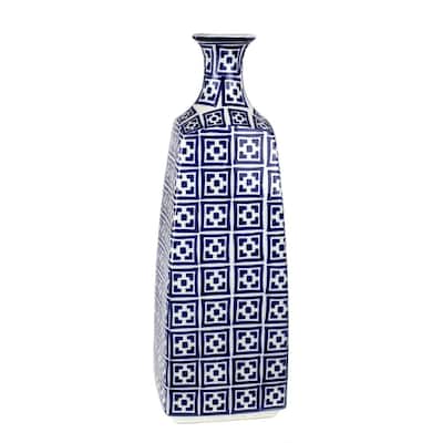 Pretty Ceramic Vase, Blue & White - Overstock - 18522606