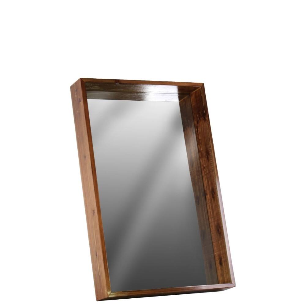 Rectangular Wall Mirror with Protruding Frame- Medium- Brown ...
