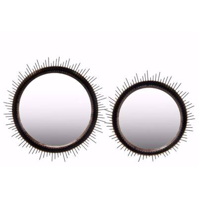 Metal Round Wall Mirror - Spike Frame Design Set of 2 - Brown ...