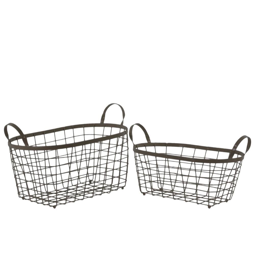 Rectangular Wire Basket with Handles and Mesh Body Set of Two Black ...
