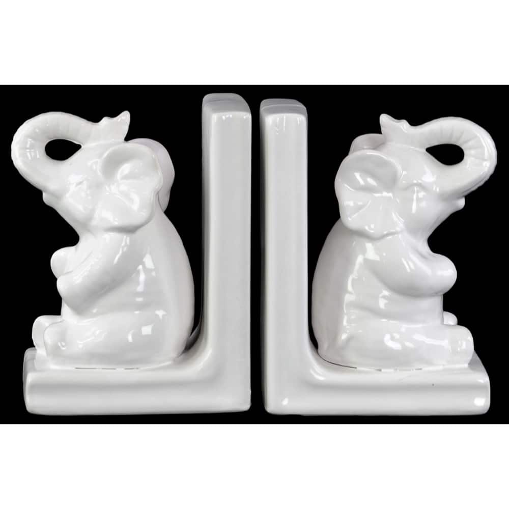 Sitting And Trumpeting Elephant Bookend Assortment Of 2 - White ...
