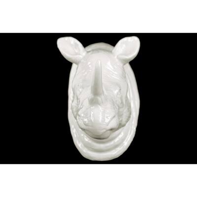 Ceramic Rhino Head Wall Decor Gloss Finish - White - Overstock - 18523843