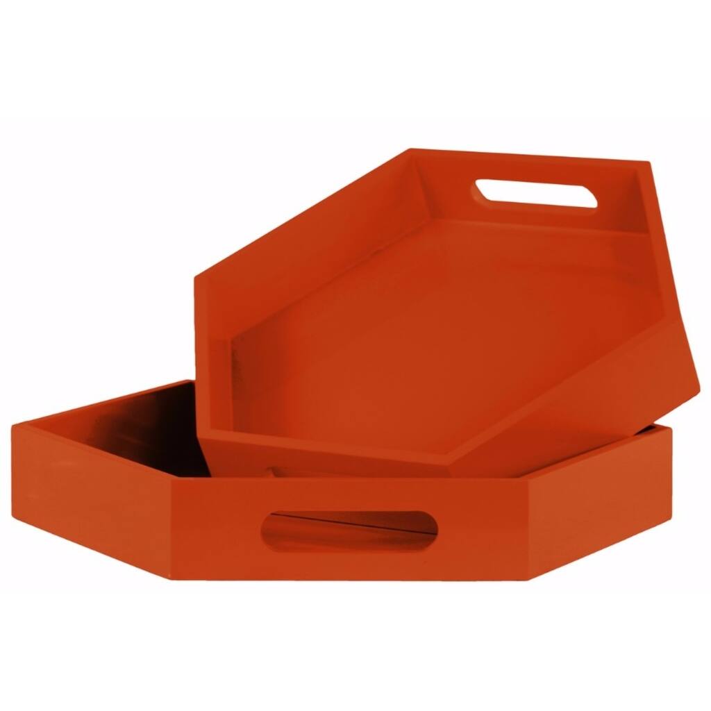 Hexagonal Serving Tray with Carved Handles- Set of 2- White - Overstock ...