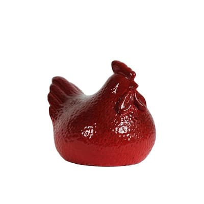 Ceramic Hen Figurine Small Hammered Gloss Finish Red - Overstock - 18524223