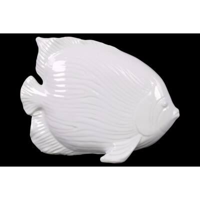 Ceramic Angel Fish Figurine with Linear Scales- White - Overstock ...