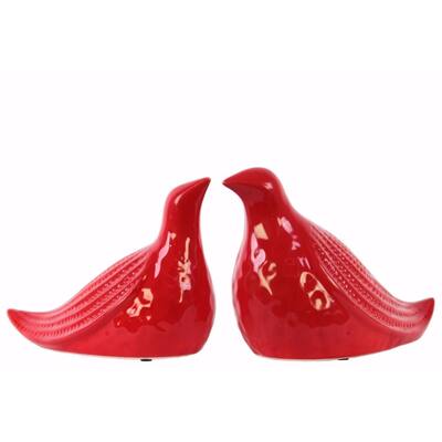 Ceramic Sitting Bird Figurine Assortment of Two- Red - Overstock - 18524266