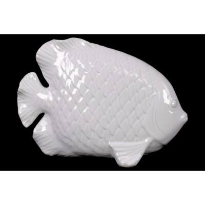 Ceramic Angel Fish Figurine with Diagonal Scales- White - Overstock ...