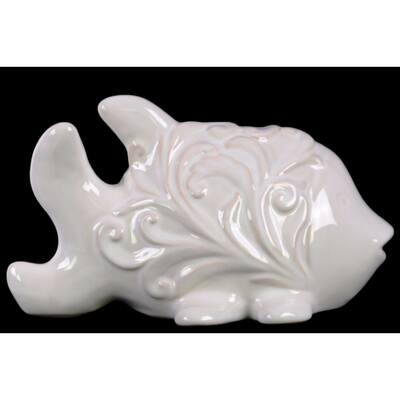 Ceramic Fish Figurine with Embossed Spiral Design - White - Overstock ...