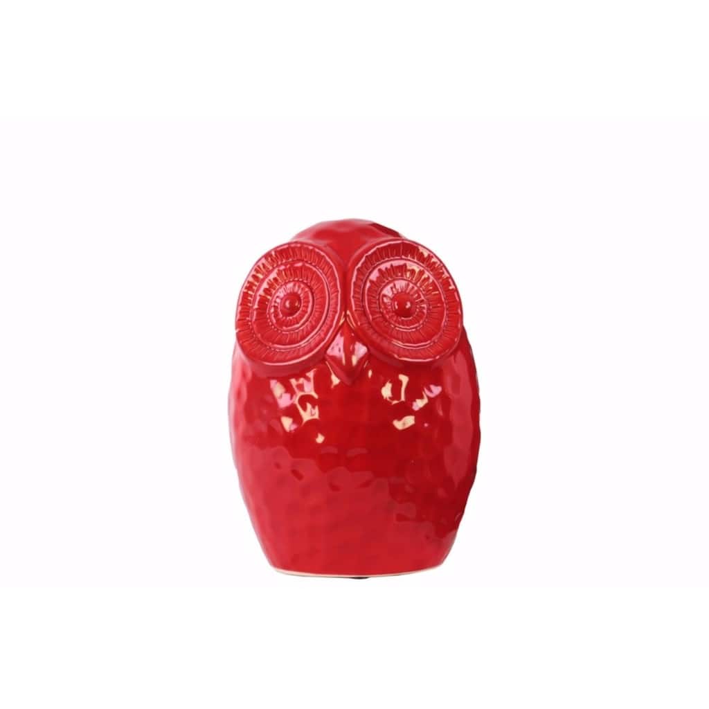 Ceramic Round Owl Figurine- Small- Red - Overstock - 18524324