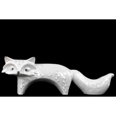 Large Curious Standing Fox Figurine Embossed Design-White - Overstock ...