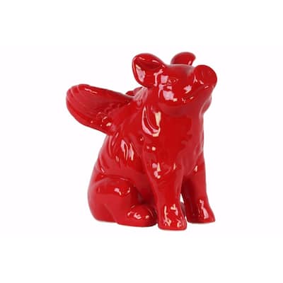 Winged Pig Figurine Gloss Finish Red - Overstock - 18524764