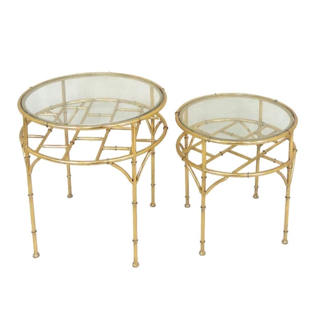 Classy 2 Piece Metal & Glass Accent Tables, Gold - Overstock - 18531986