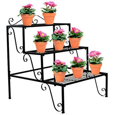 3 Step Flower Stand - Rectangular Shelf Step Design (Black) - Overstock ...