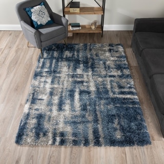 Addison Rugs Borealis Plush Abstract Blue Shag Rug (5'3 x 7'7) - 5'3"X7 ...