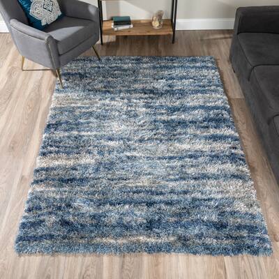 ADDISON Borealis Plush Abstract Shag Blue/Gray/Ivory Area Rug (3'3"X5'1 ...