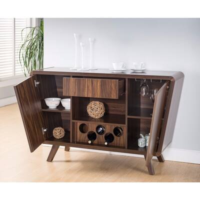 Striking Buffet Table With Flared Legs, Dark Brown - Overstock - 18606290