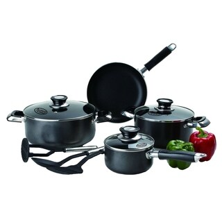 10 Pc Healthy Non Stick Cookware Set Gas Cookware Pans w/ Glass Lids ...