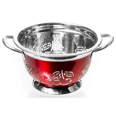 Stainless Steel Colander - 5 QT Red Kitchen Strainer (Cherry Cut Out ...