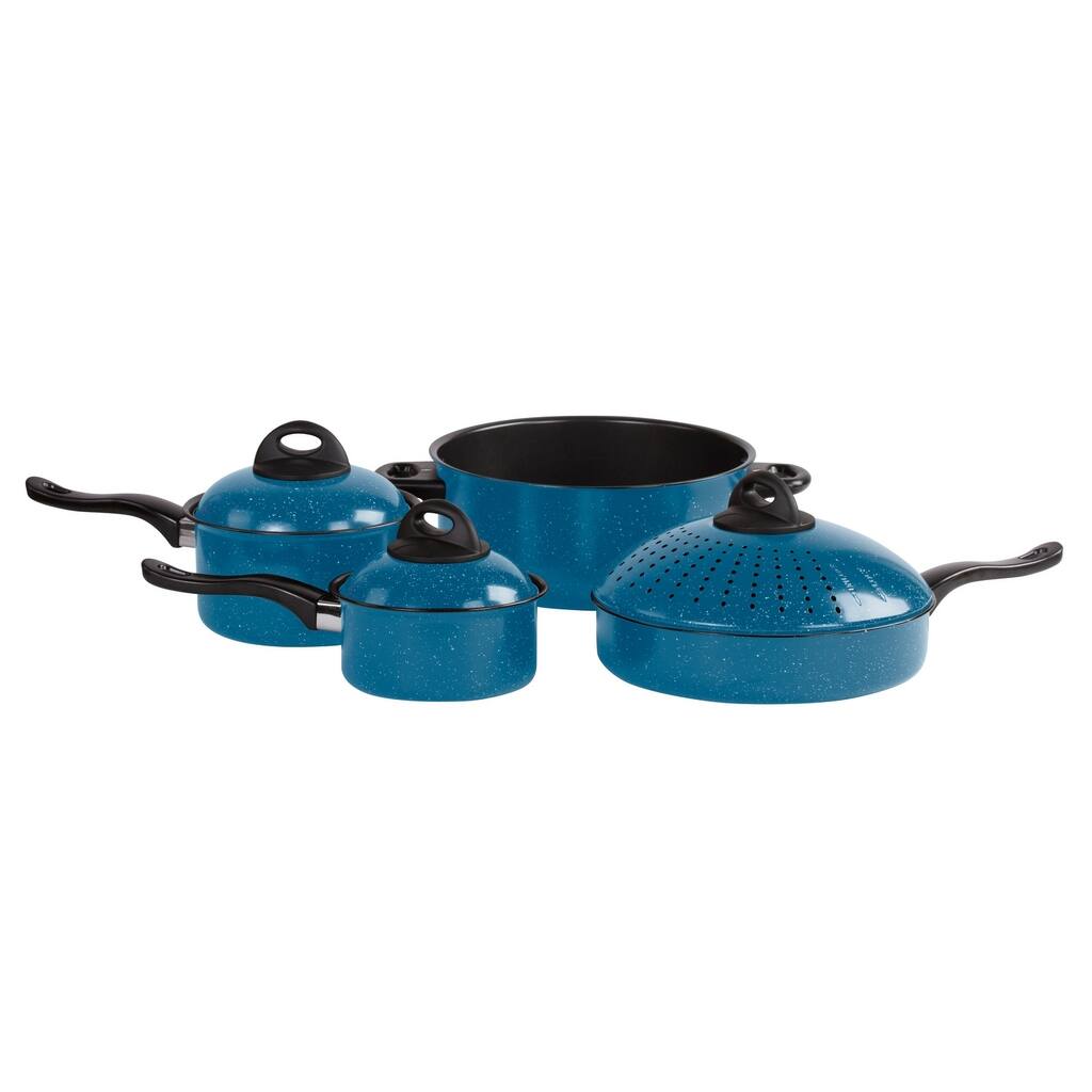 Aluminum Non Stick Cookware Set - 7 Pc Blue Non Stick Pots and Pans Set ...