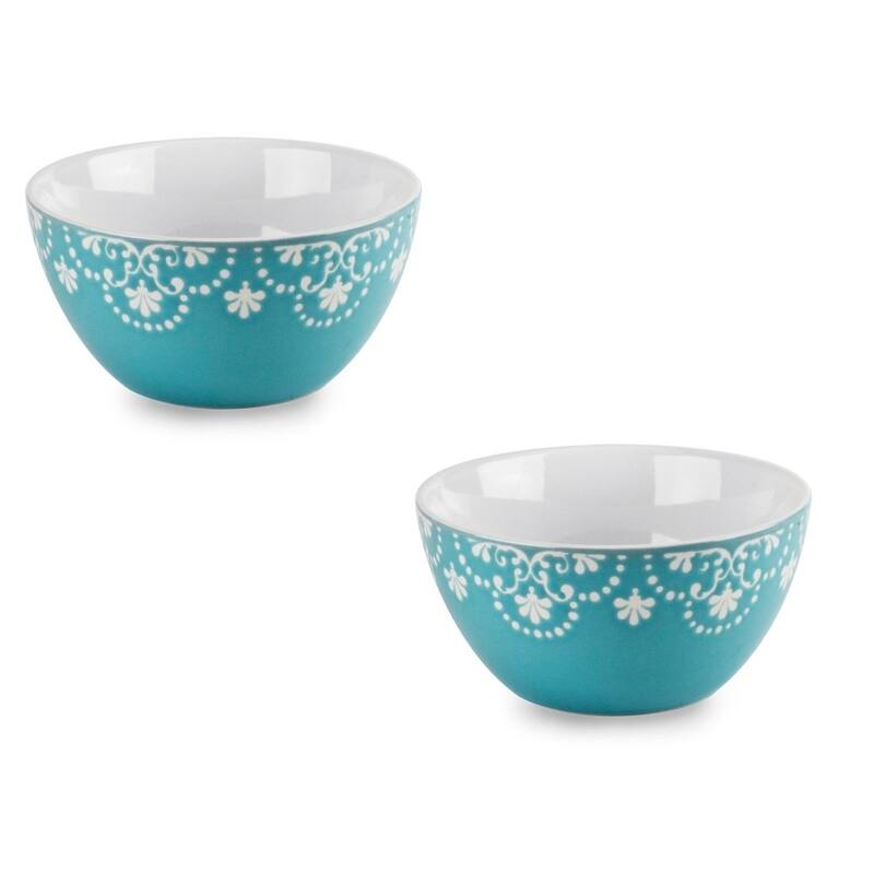 4 Pk Teal 5 1/2" Ceramic Breakfast Serving Cereal Soup Bowl Set ...
