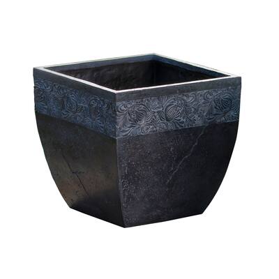 Scroll Embossed Stone Finish Square Planter - Overstock - 18689688