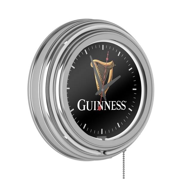 Guinness Chrome Double Rung Neon Clock - Harp - 14.5" x 14.5" x 3 ...