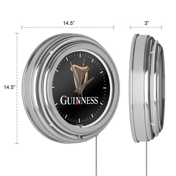 Guinness Chrome Double Rung Neon Clock - Harp - 14.5" x 14.5" x 3 ...