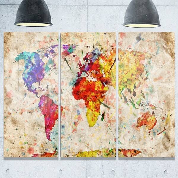 Vintage World Map Watercolor - Maps Painting Glossy Metal Wall Art ...