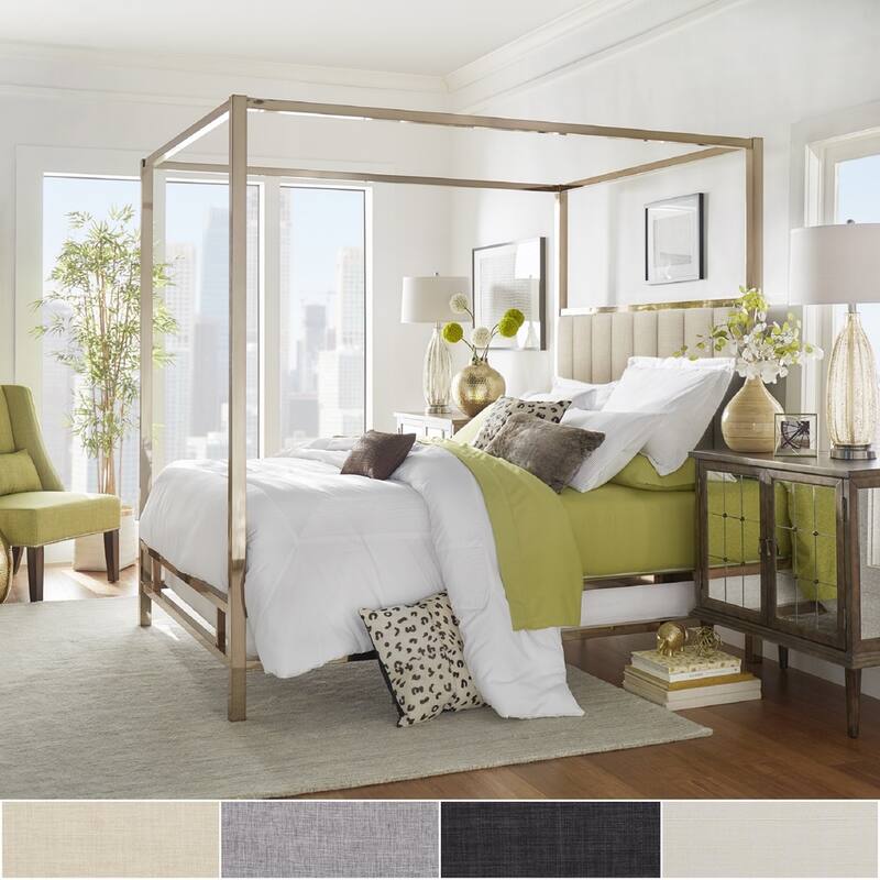 Solivita Champagne Gold Metal Canopy Bed with Vertical Channel ...