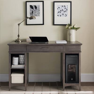 Gray Washed Tower Desktop PC Pier Base Desk with Center Drawer ...
