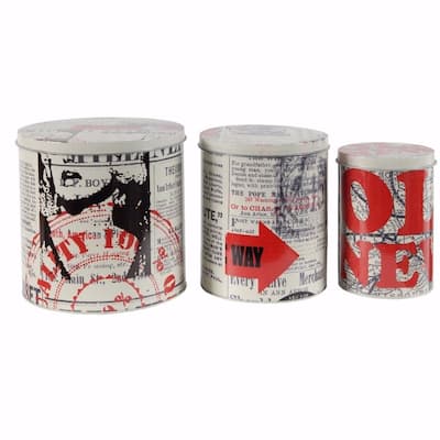 Round Decorative Tin Boxes - Set of 3, Multicolor - Overstock - 18841414