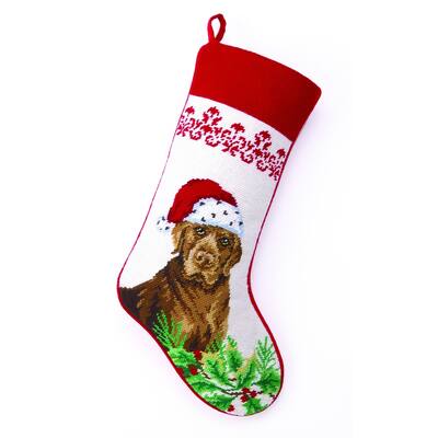 Chocolate Lab Needlepoint Stocking - Overstock - 18844316