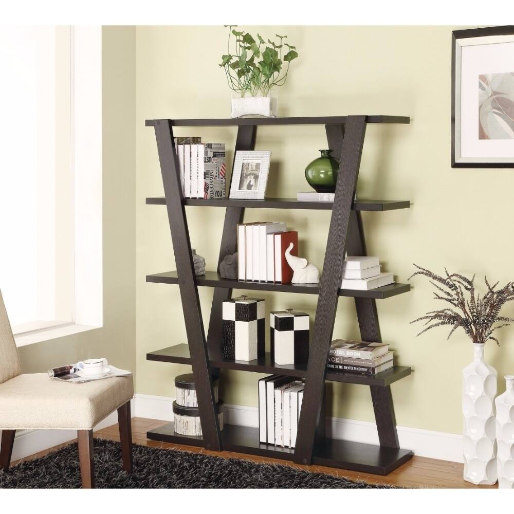 Exceptional Bookcase with Inverted Supports and Open Shelves, Brown ...
