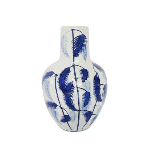 Decorative Ceramic Leaf Design Vase, Blue / White - Overstock - 19206351
