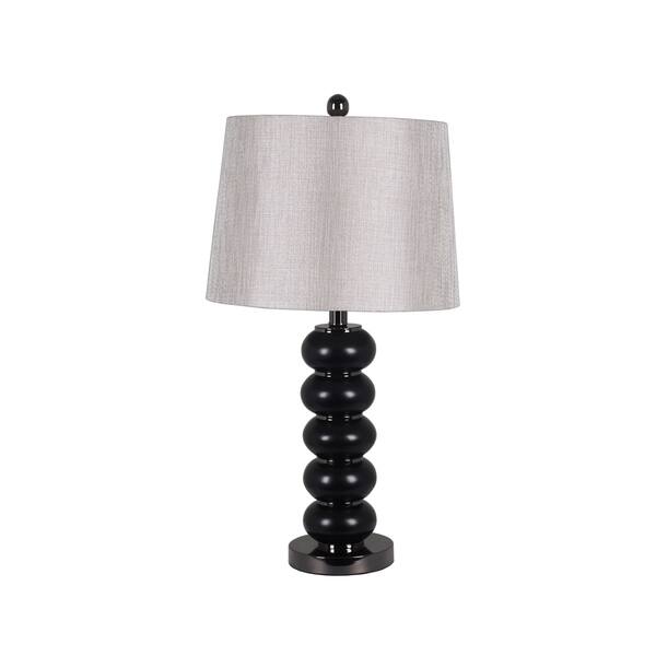 Home Source Ava Table Lamp with Linen Lamp Shade, Black Layered Base ...