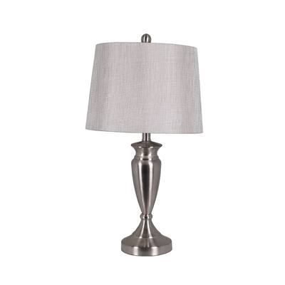 Home Source Emma Table Lamp with Linen Drum Lamp Shade, Silver Base ...
