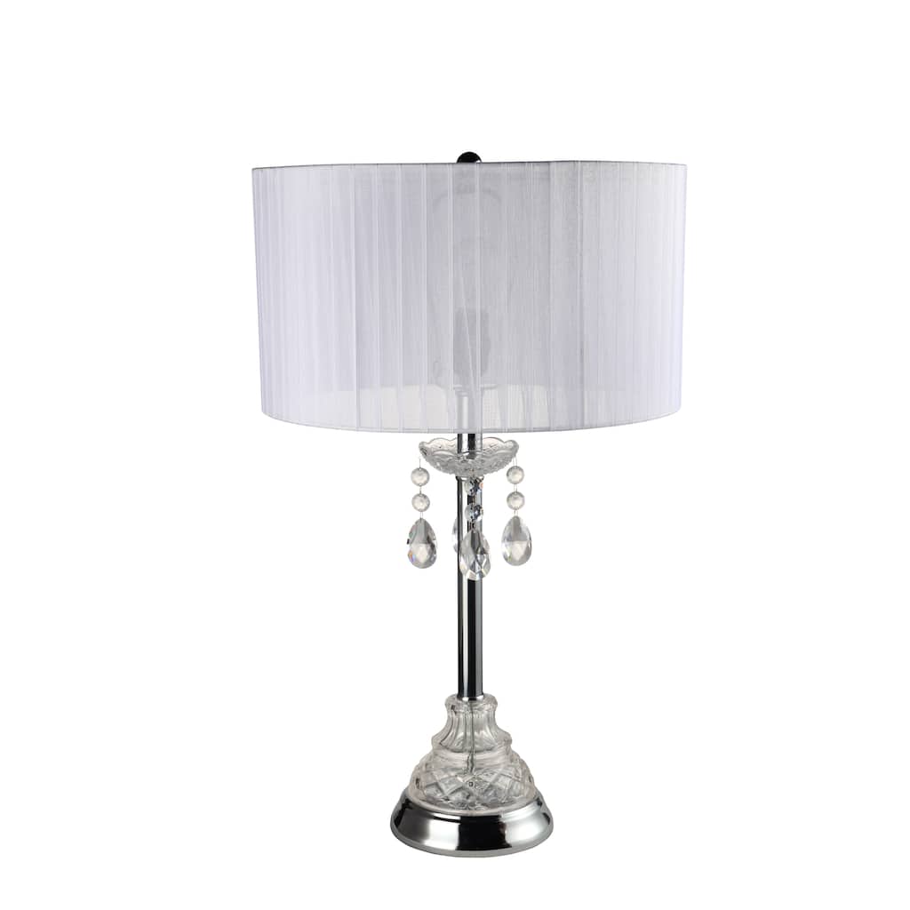 Home Source Jewel Table Lamp with Chandalier Base and White Pleated ...