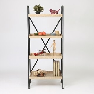 Etagere Natural Wood/Metal 63-inch Bookcase - 63" H x 27" W x 17.2" D ...
