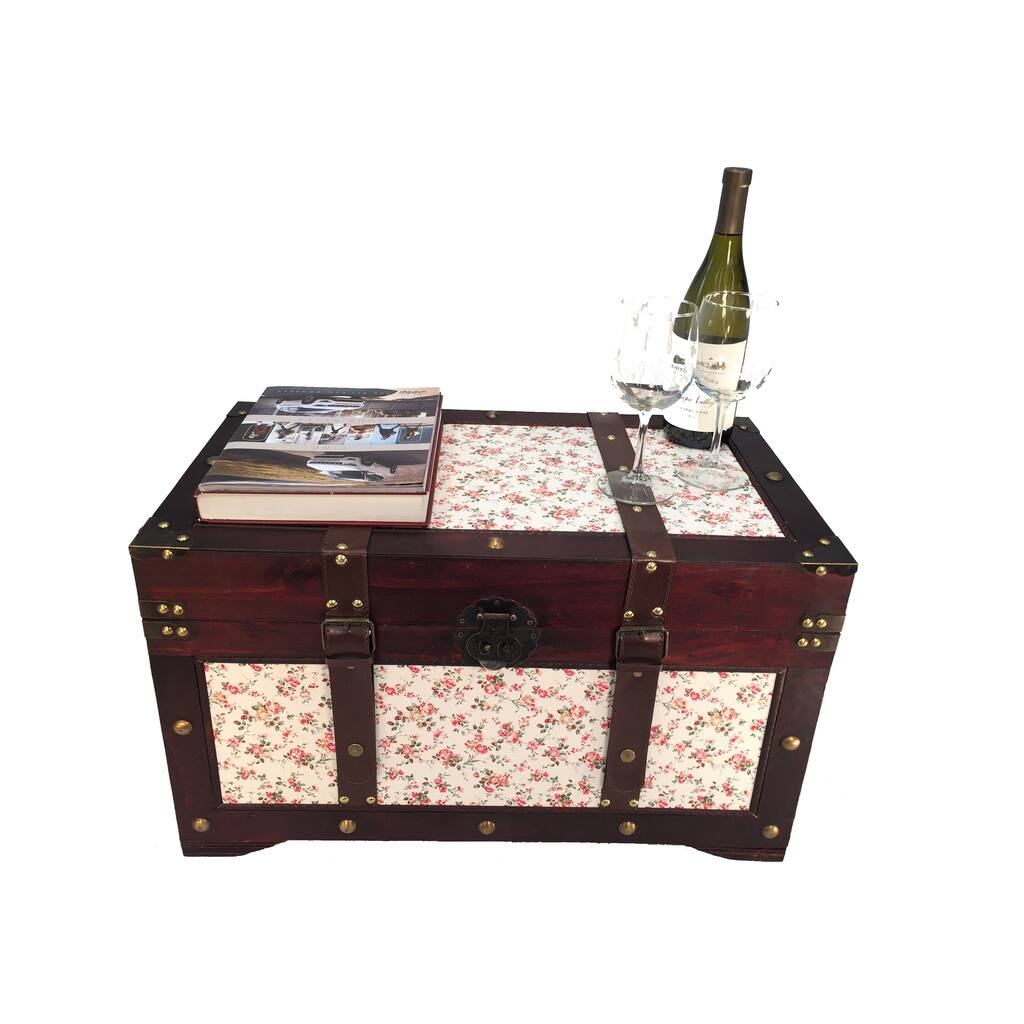 Savannh Medium Wood Storage Trunk Wooden Treasure Chest Red - Overstock ...