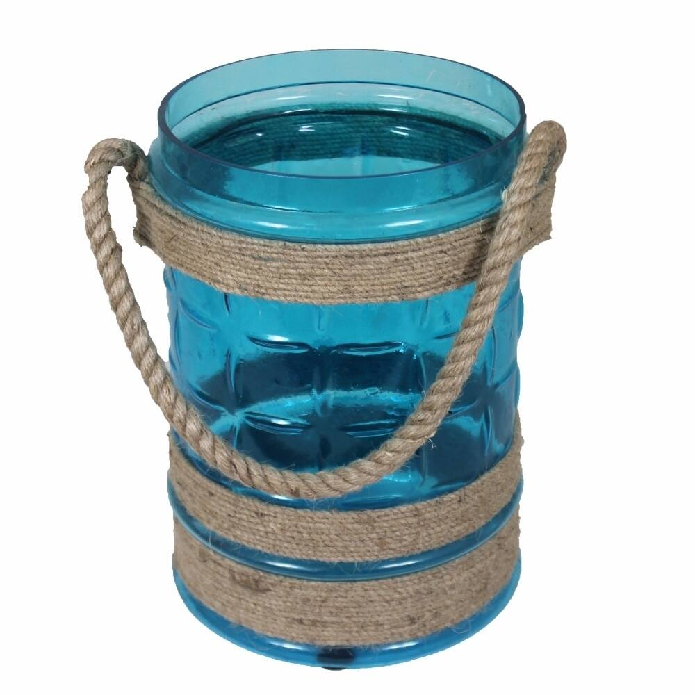 Enchanting Hammered Decorative Glass Jar With Rope Handle, Blue ...
