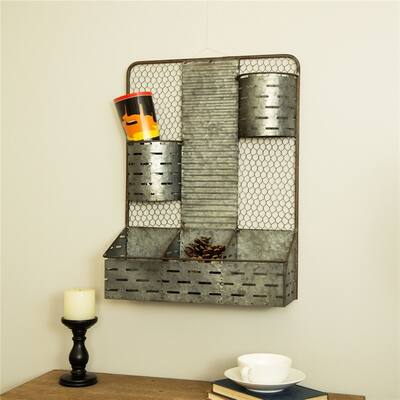 Glitzhome Farmhouse Galvanized Wall Organizer - Overstock - 19288141